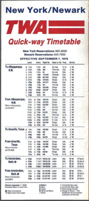 TWA Trans World Airlines New York timetable 9/7/78 [8022] Buy 4+ save ...