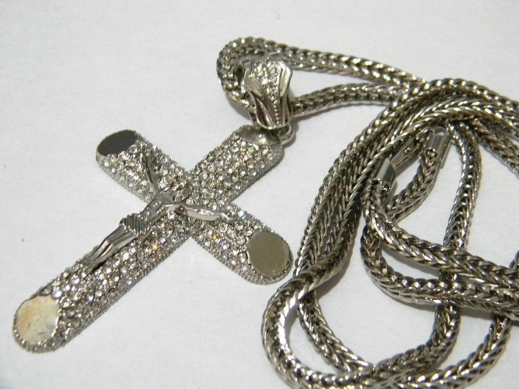 Silver Hip Hop Rap Style Crystal Pendant Cross Jesus Crucifix Necklace ...