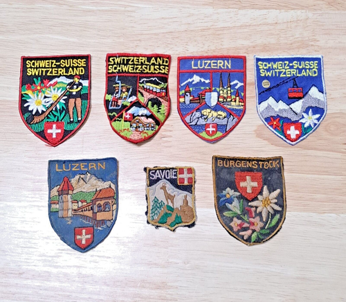 SWISS VTG PATCHES ALPS SKI SKIING CLIMBING RESORT TRAVEL MOUNTAIN BADGE ...