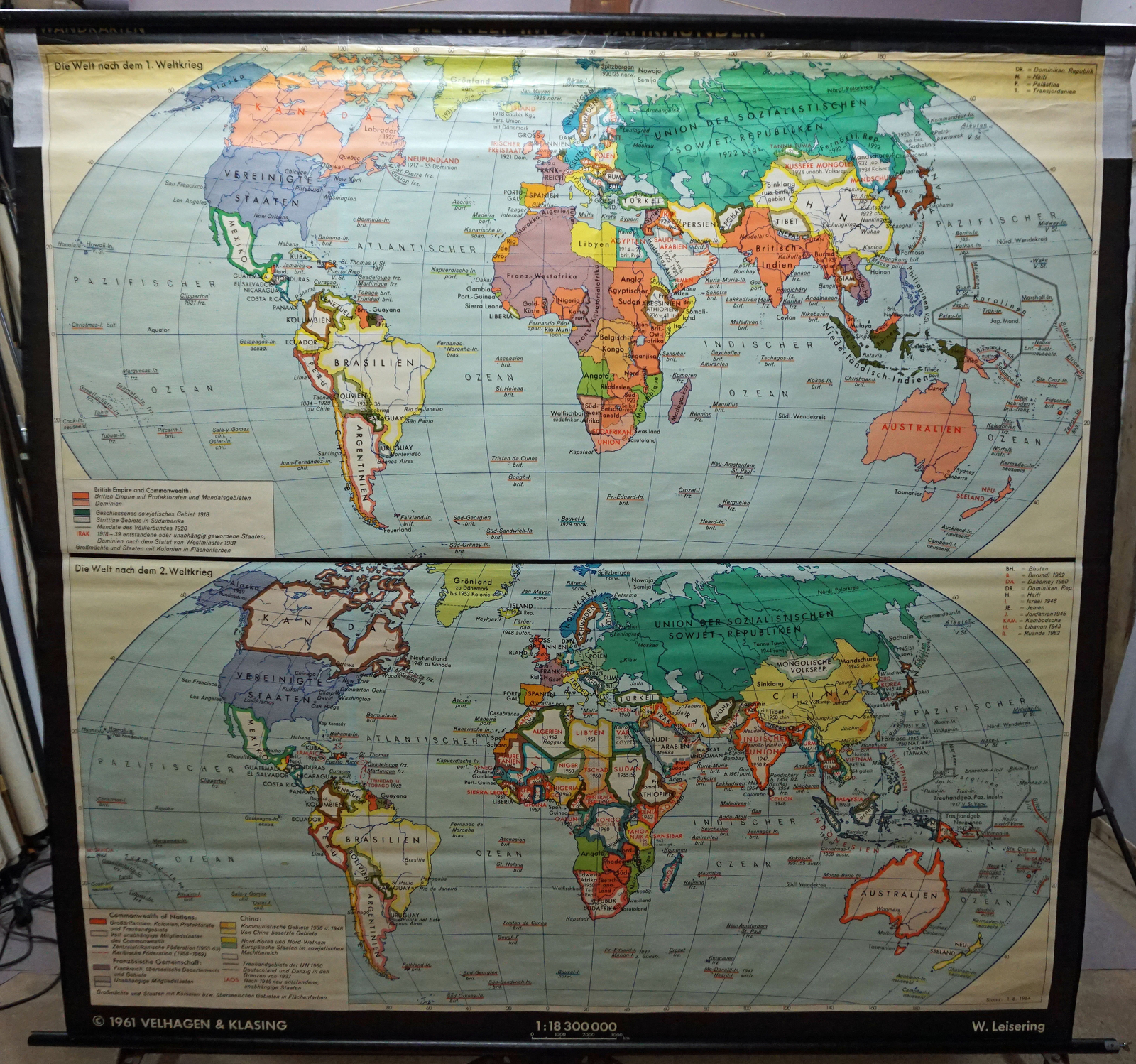 Vintage Mural World Map After the World Wars | Grelly USA