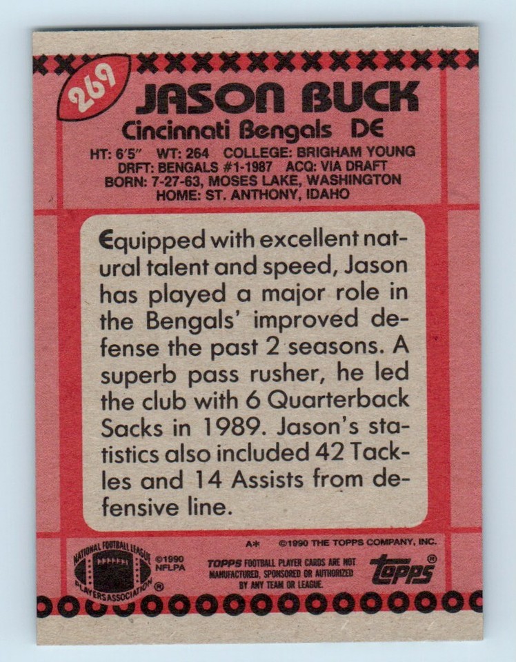 1990 Topps Jason Buck Cincinnati Bengals #269 | eBay