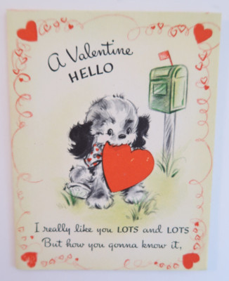 A Valentine Hello Hallmark 5V201-4 Vintage Greeting Card Small Puppy ...