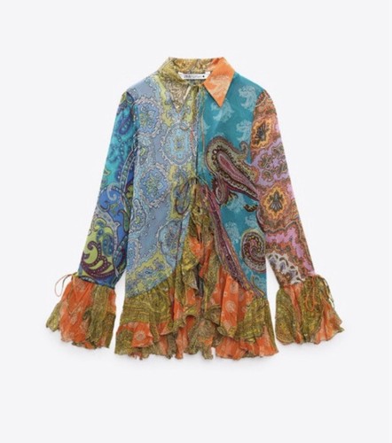 Zara Sheer Paisley Printed Ruffle Blouse XS | eBay