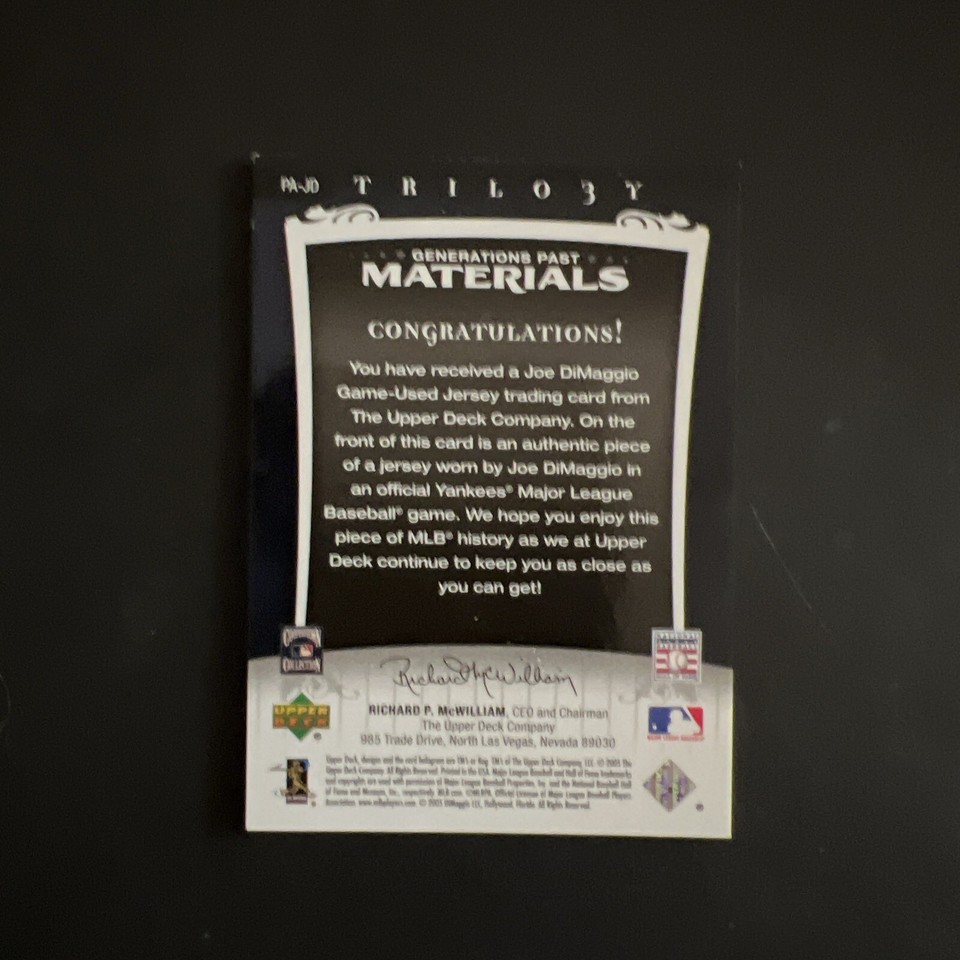 2005 Upper Deck Trilogy Generations Past Materials Gold Joe DiMaggio 08 ...