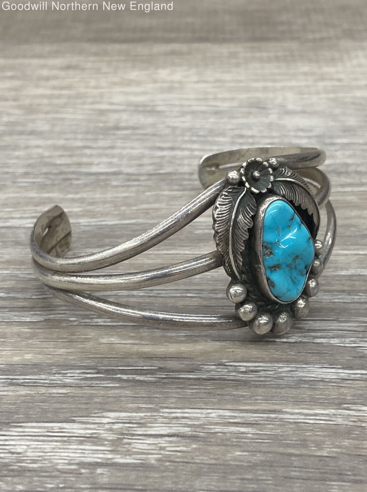 Unmarked Tests Sterling Silver Turquoise Color Stone Cuff Bracelet 28 ...