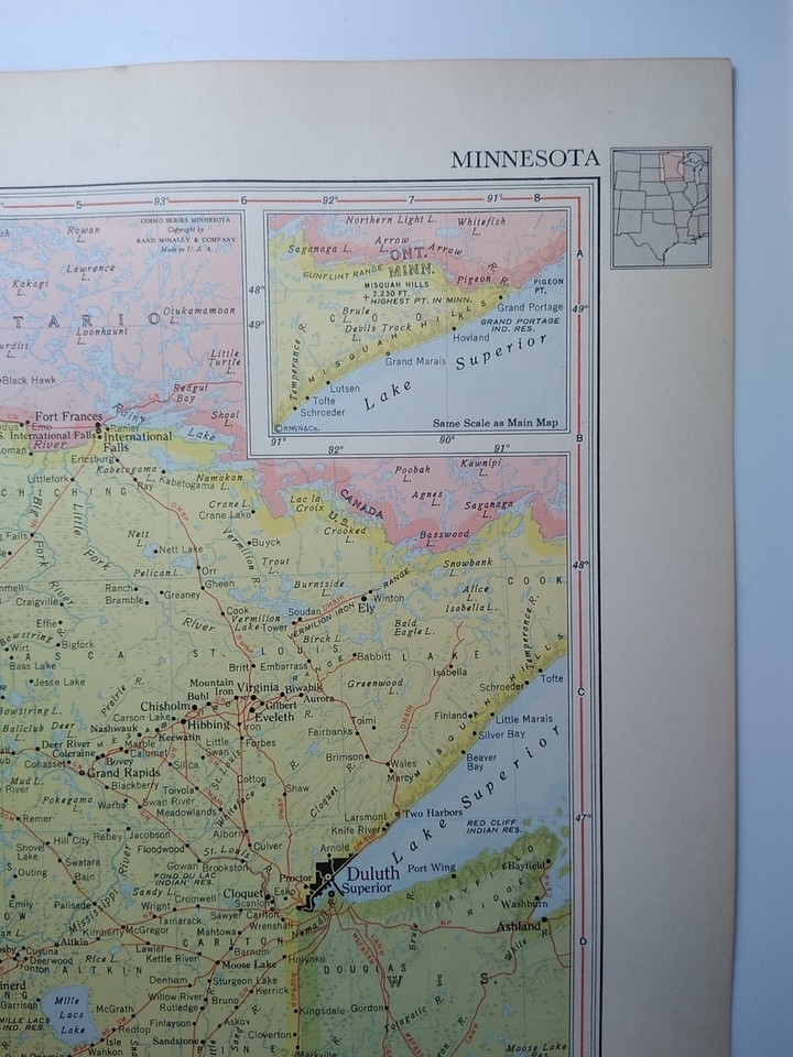 1957 Antique MINNESOTA Atlas Map - Vintage Encyclopedia Britannica ...