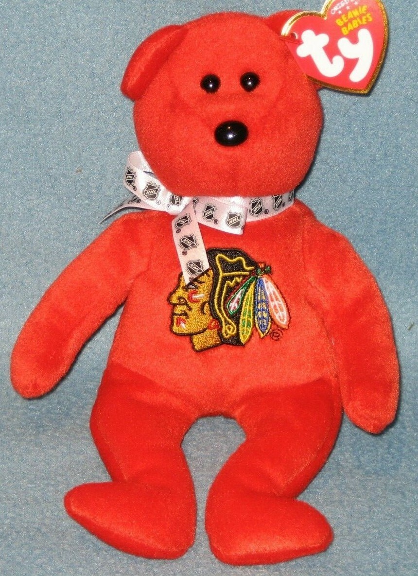 TY STANLEY the BEAR BEANIE BABY (CHICAGO BLACKHAWKS - RED VERSION) LE ...
