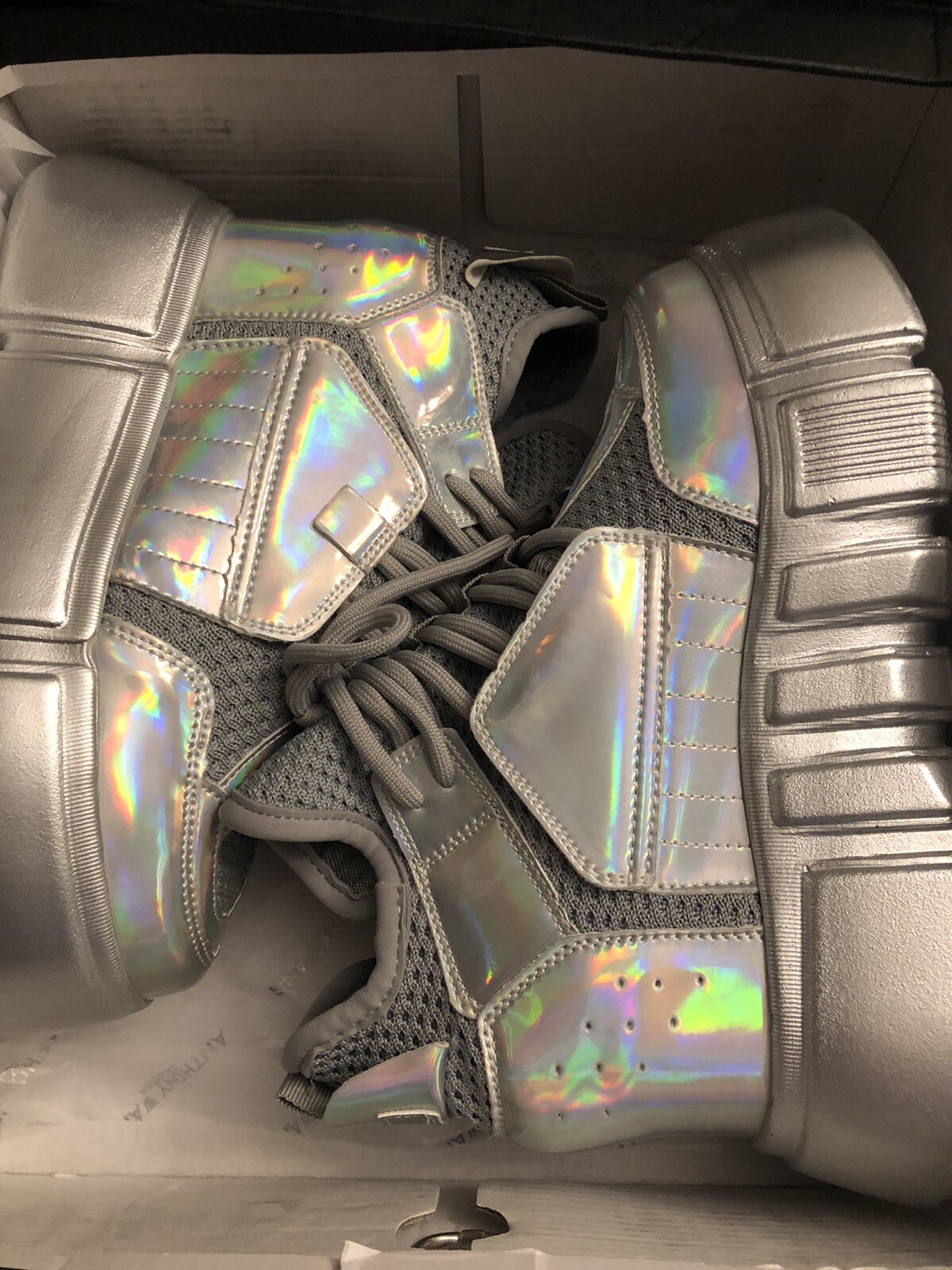 Anthony Wang Collection Women 6 Cranberry-08 Silver Platform Sneakers ...