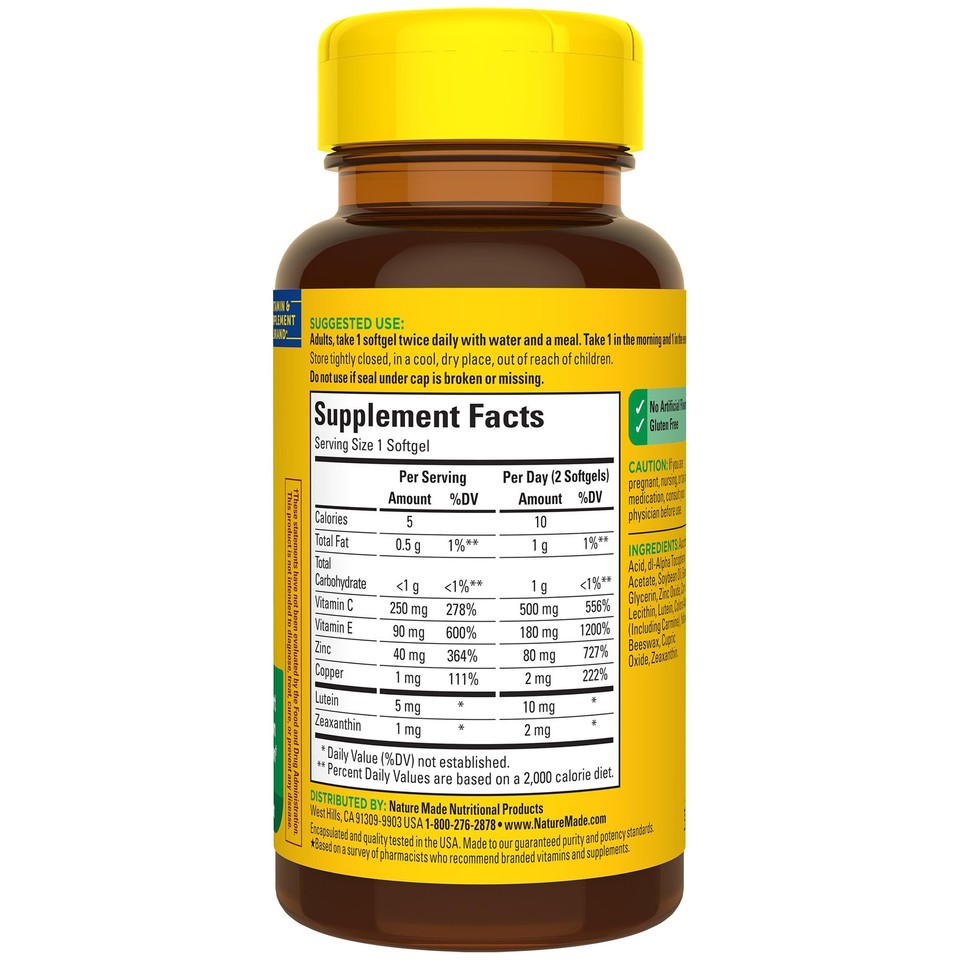 Nature Made Vision Supplements 60 Softgels Eye Support Areds 2 Formula ...