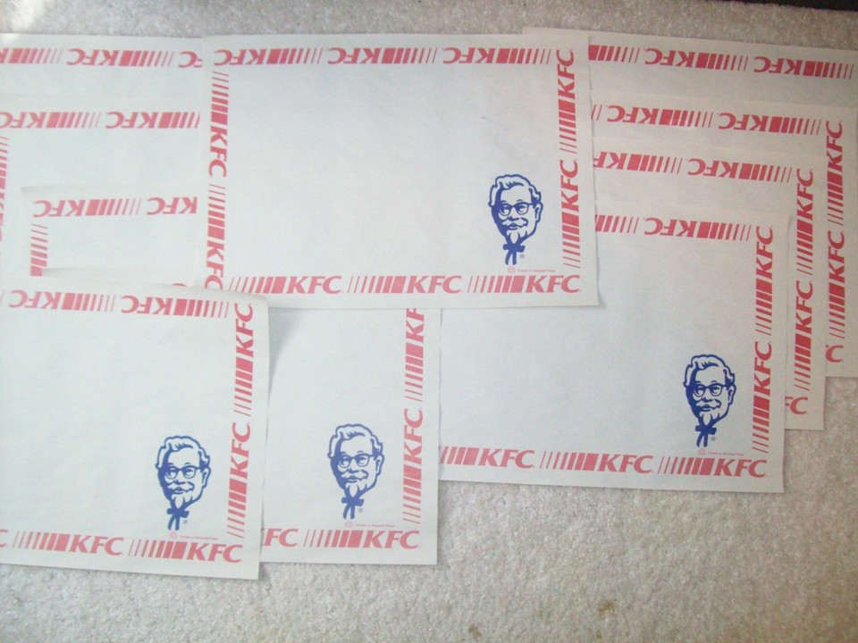 Lot of Ten 1980s Kentucky Fried Chicken Paper Tray Liners Mint/Unused ...