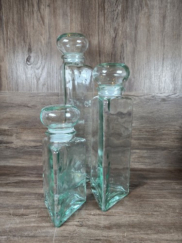 Beautiful Vintage Triangle Glass Canister Jars Lidded Made In Italy Set ...
