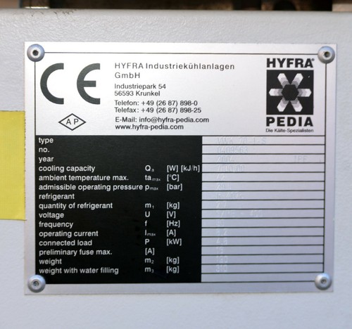 Hyfra Pedia VWK 70-1-S Fluid Chiller Glycol Re-circulation Refrigerated ...