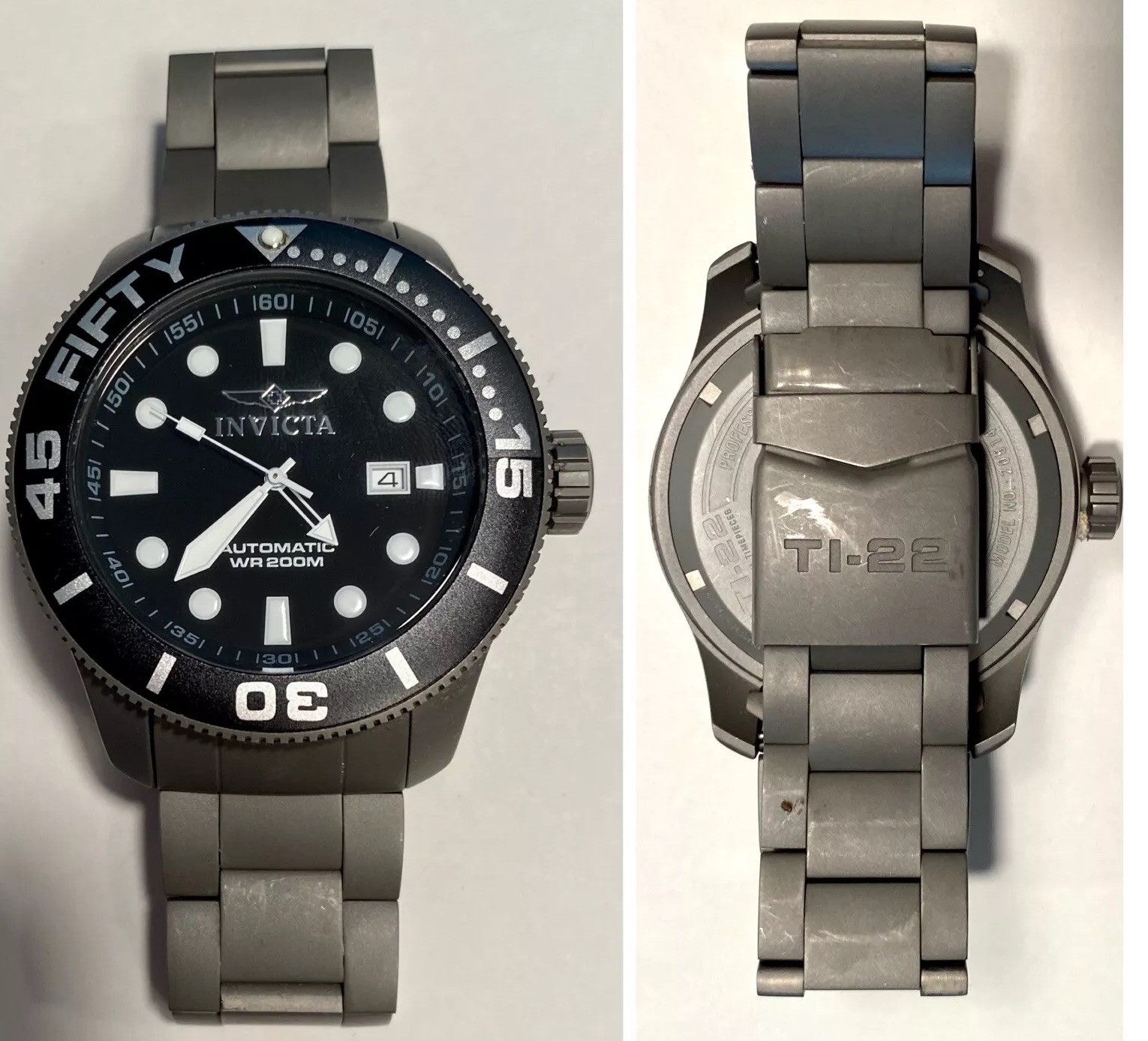 50mm Auto | TITANIUM Bracelet & Case | Black Dial |T1-22 PRO DIVER ...