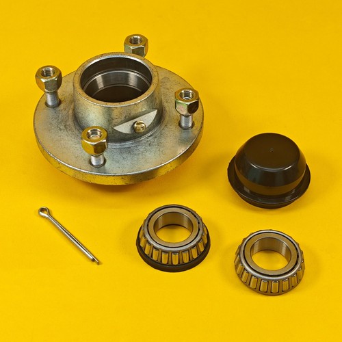 Trailer Wheel Hub 4" PCD Plastic Cap & Conical Nuts Taper Roller Hub ...