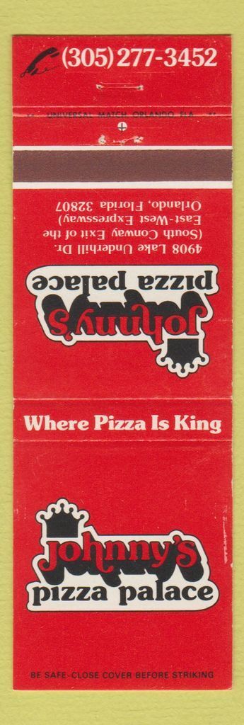 Matchbook Cover - Johnny's Pizza Palace Orlando FL | eBay