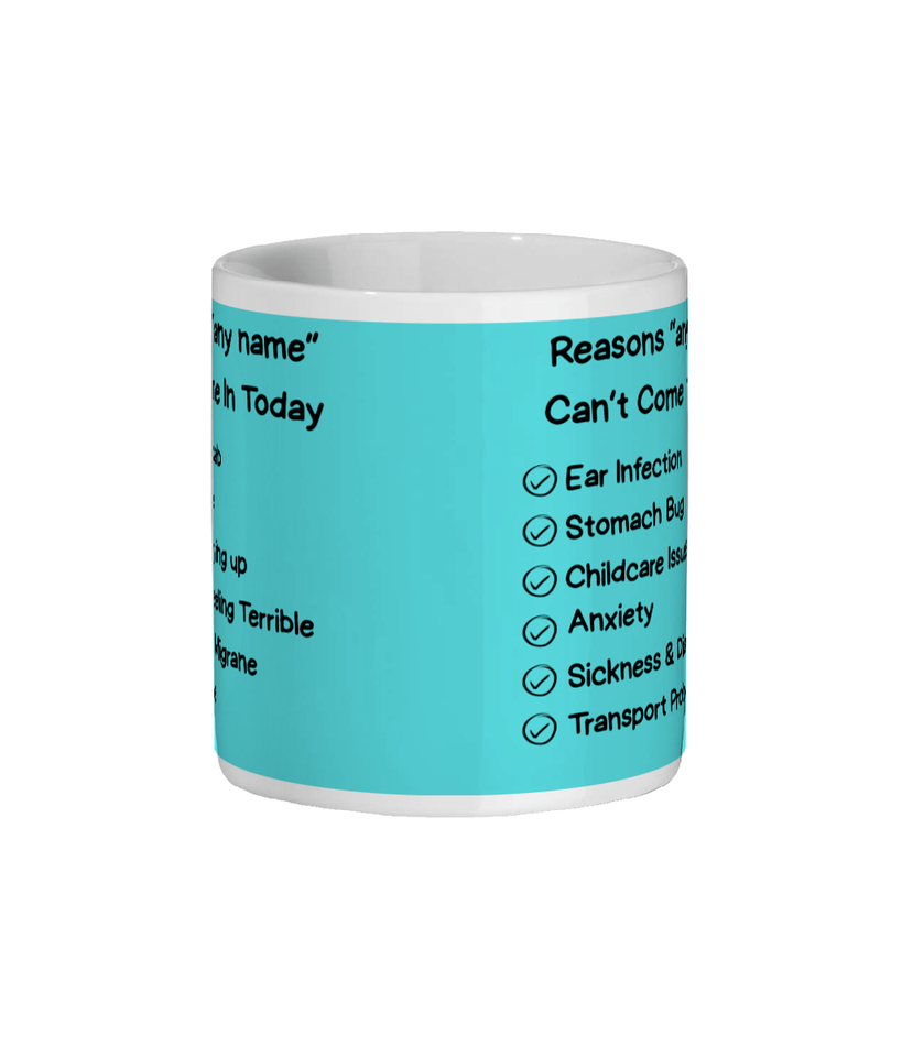 Sick Note Mug Funny Personalised Work Banter Joke Gift Cup Man Woman ...