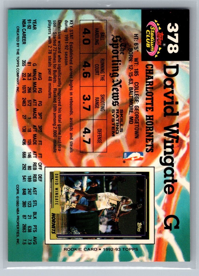 David Wingate 1992-93 Stadium Club BASKETBALL #378 Charlotte Hornets | eBay