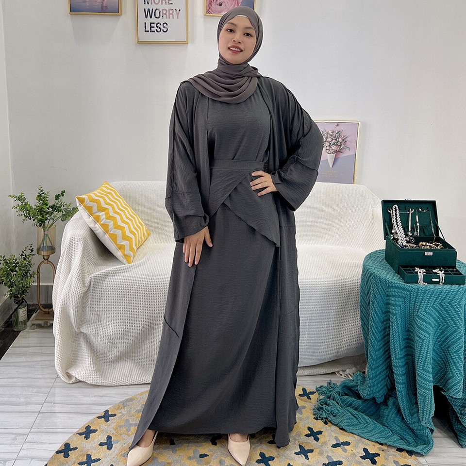 Ramadan Women Muslim Kimono Open Abaya Cardigan Skirt Maxi Dress Set ...