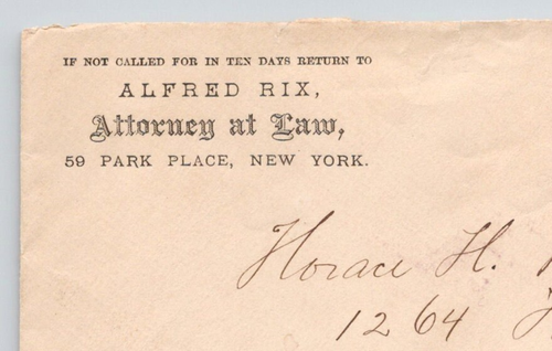 1881 Alfred Rix Attorney at Law Park Place New York Advertising Postal ...