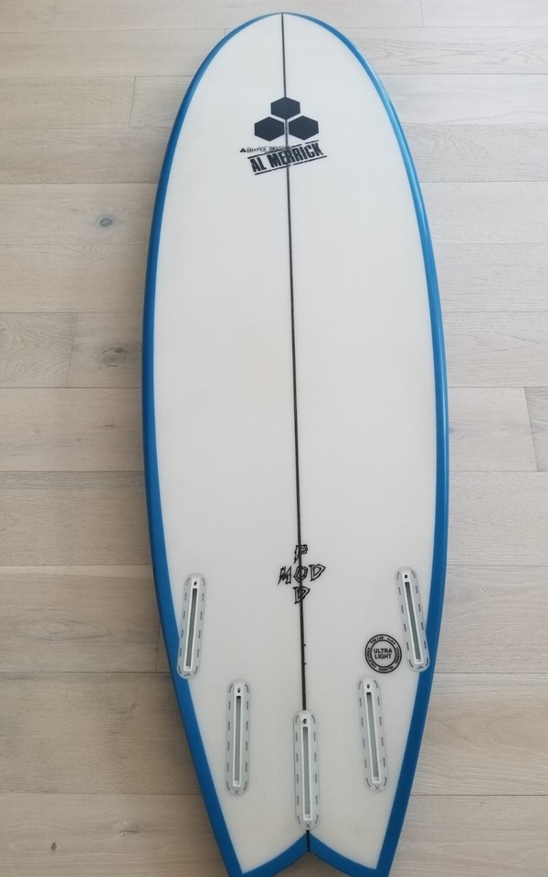 6'0" CHANNEL ISLANDS (CI) white/blue "POD MOD" GROVELER shortboard ...
