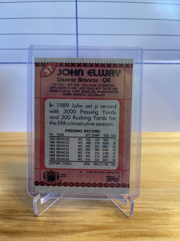 1990 Topps #37 John Elway - HOFer - Broncos - NM - 921 🔥🏈🔥 | eBay