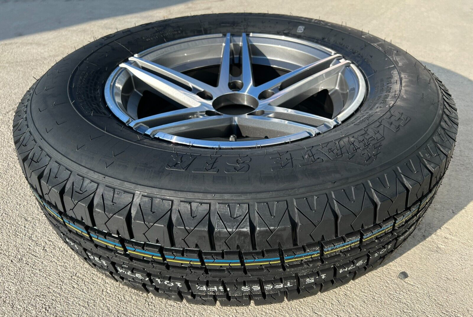 15" 5x4.5" Aluminum Gun Metal Trailer Rim Tire Wheel Assembly 205/75R15 ...