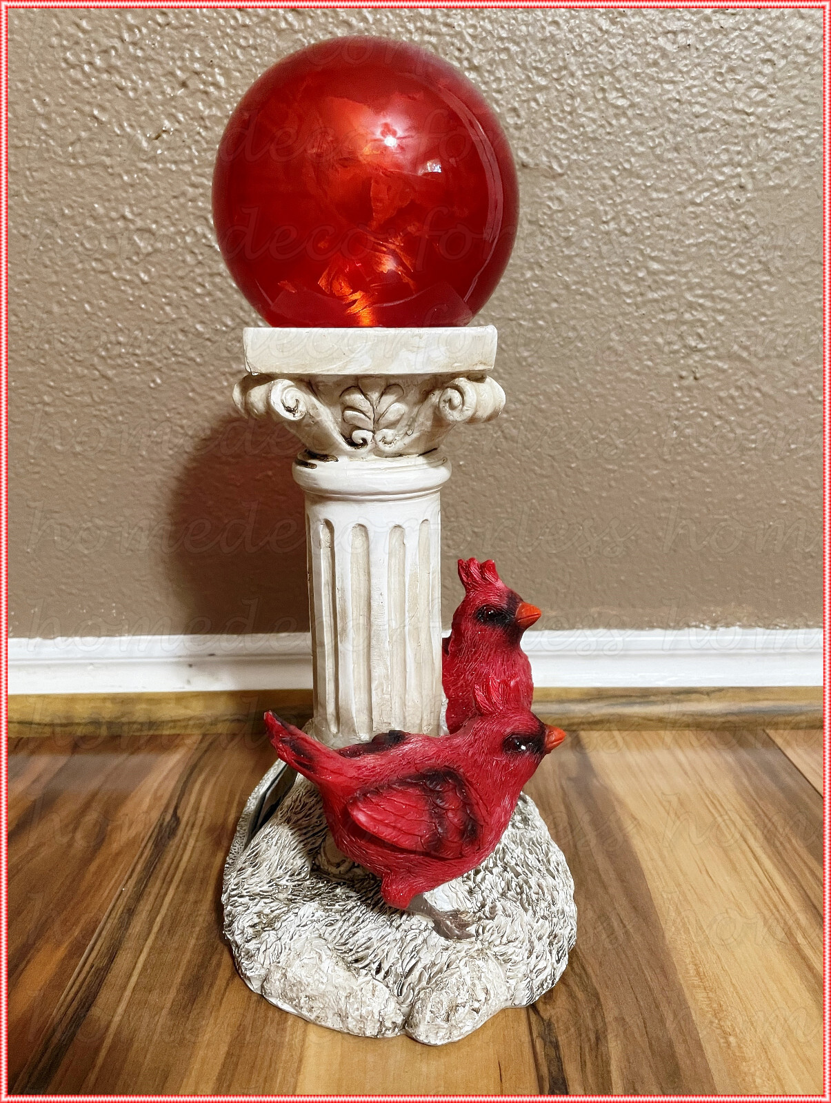 Solar LED Cardinal Gazing Ball Column Garden Statue Sculpture Outdoor ...