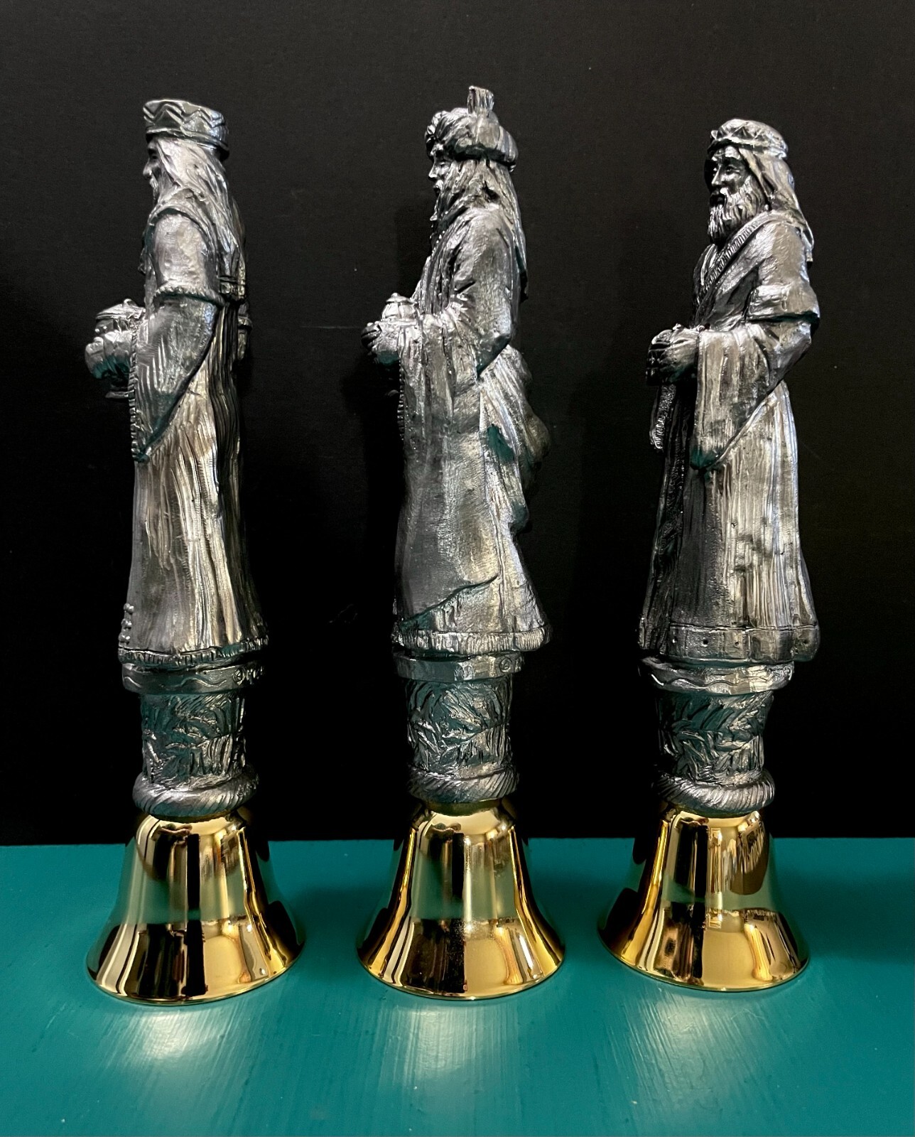 Michael Ricker Pewter Nativity Christmas Three 3 Wiseman Brass Bell ...