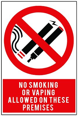 2x NO SMOKING or VAPING SAFETY WARNING SIGNS Stickers for walls, doors ...