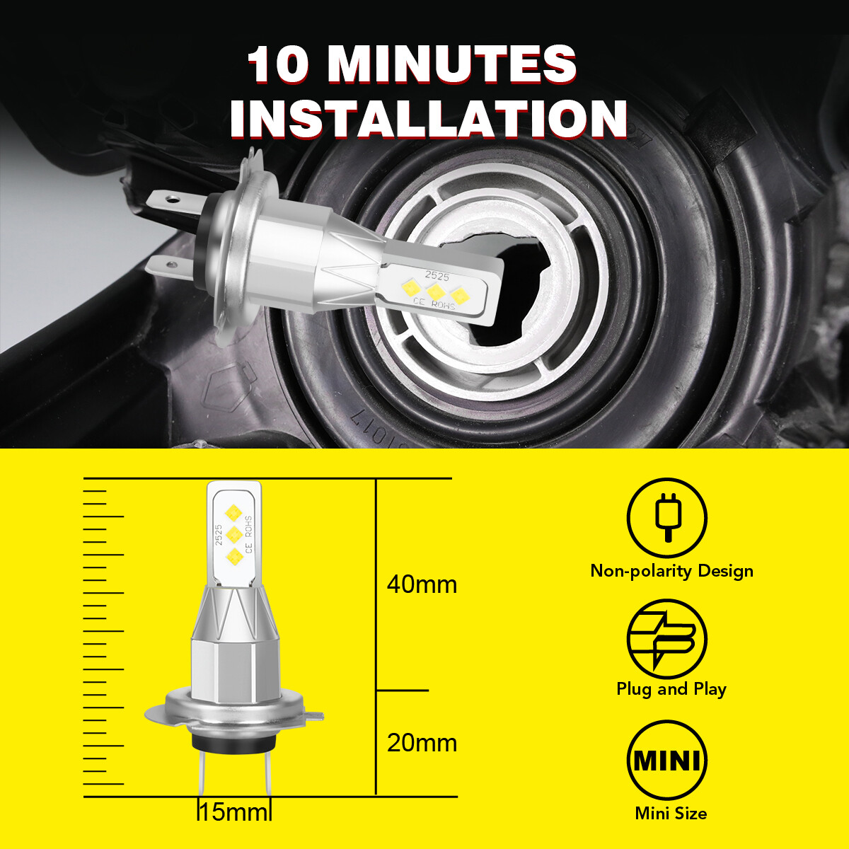 For Kawasaki Ninja 300 EX300 2013-2017 - 2X H7 LED Headlights Bulbs ...