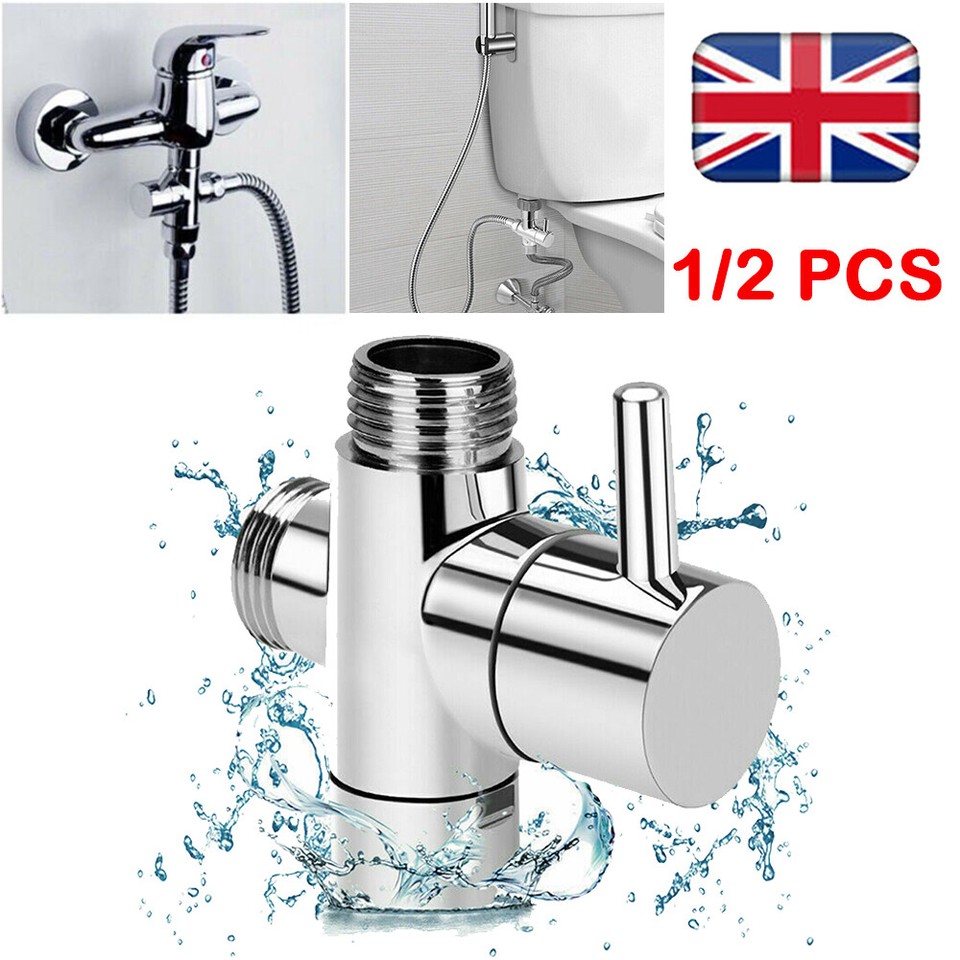 UK 3 Way T-adapter Bath 1/2xShower Head Arm Mount Valve Splitter ...