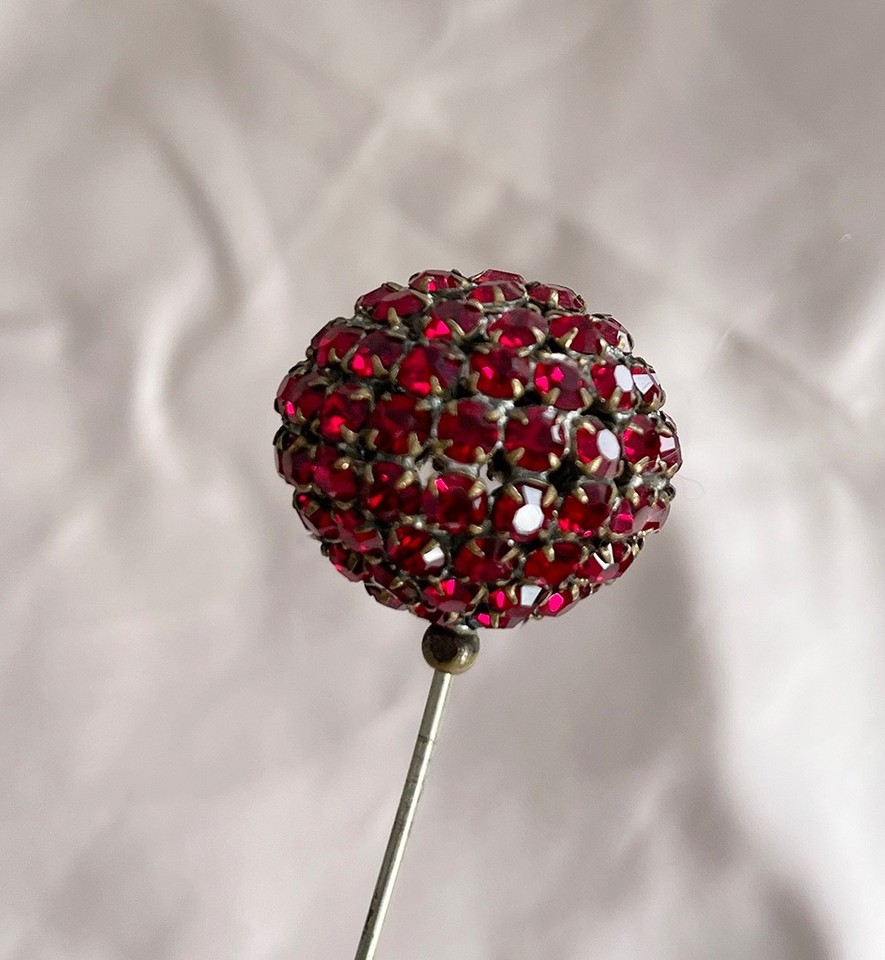 Antique Victorian Hatpin Red Sugarplum Ball Hat Pin Prong Set Scarlet ...