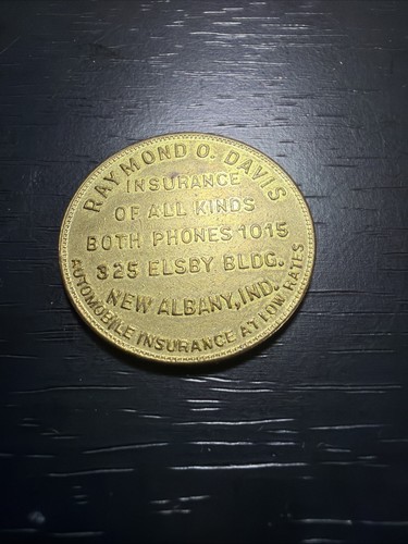 Raymond O Davis Insurance New Albany Indiana Good Luck Token | eBay