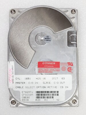 Conner (CFS850A) 850MB, 3.5" IDE Internal Hard Drive w/DOS 6.22 Booting ...