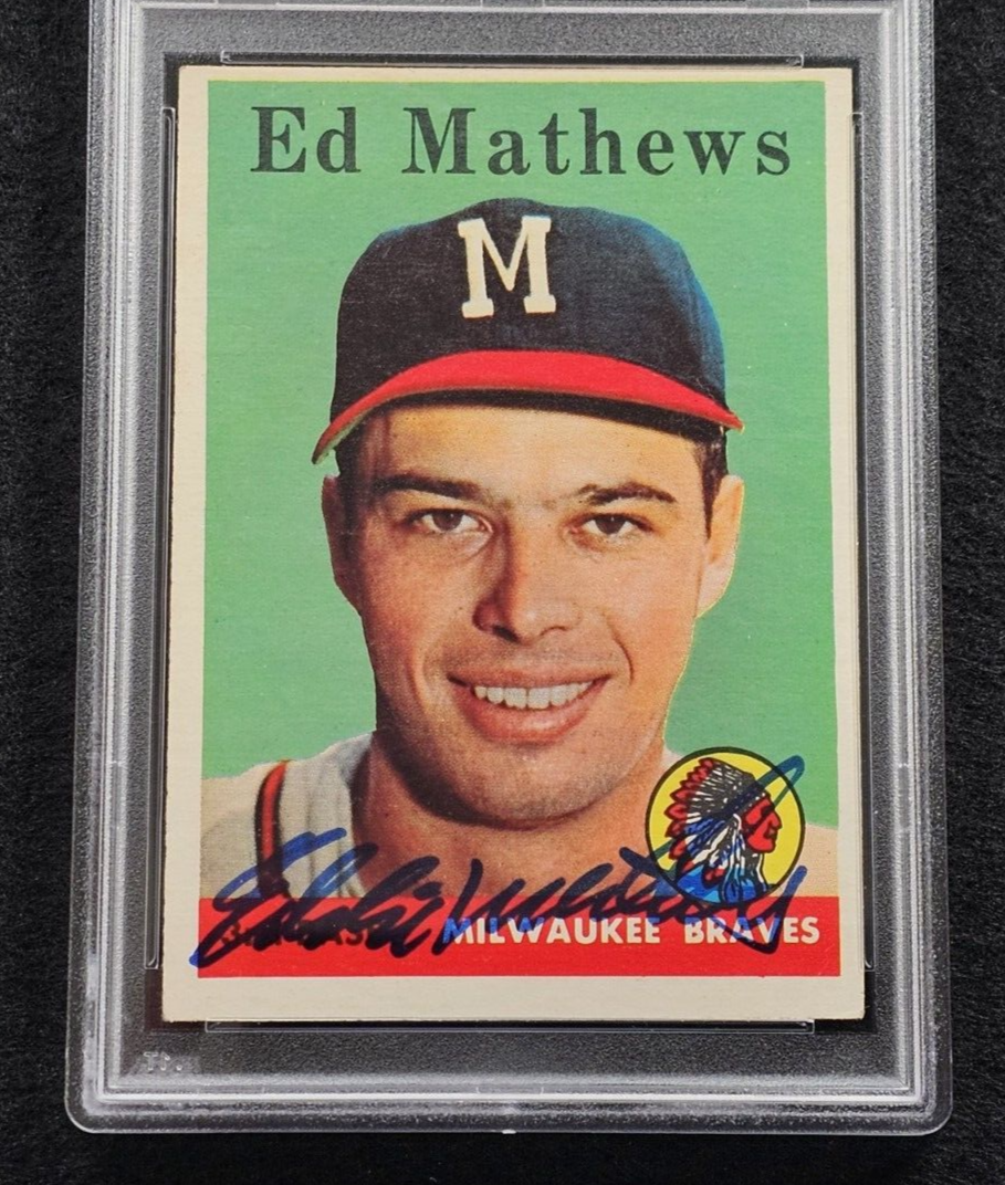 Rare 1958 EDDIE MATHEWS Signed Topps Card-HOF-MILWAUKEE BRAVES-PSA 3 10 ...