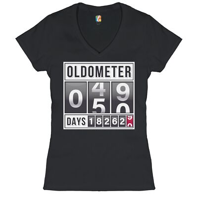 Oldometer 49-50 Women's V-Neck T-shirt 50th Anniversary 50 AF Odometer ...