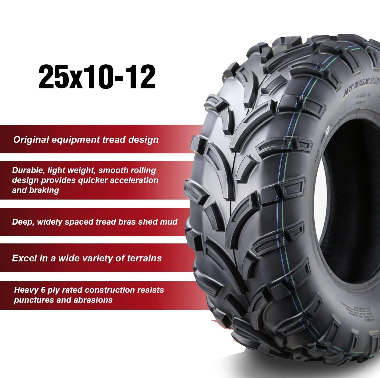 WANDA Rear 25x10-12 Tyre Tire ATV 6 PR 25" 25x10x12 Mower Buggy Go kart ...