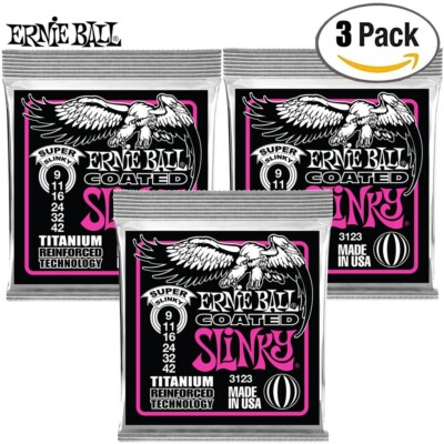 3-PACK Ernie Ball 3123 Super Slinky Coated Titanium Electric Guitar ...