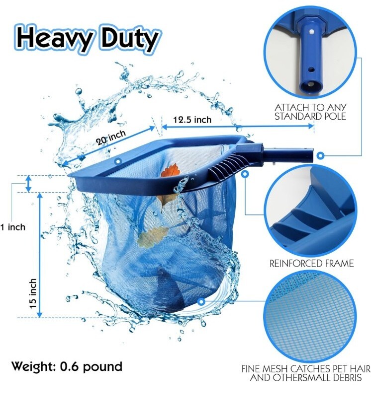 Pool Skimmer Net Heavy Duty Leaf Rake Cleaning Tool Fine Mesh Net Bag ...