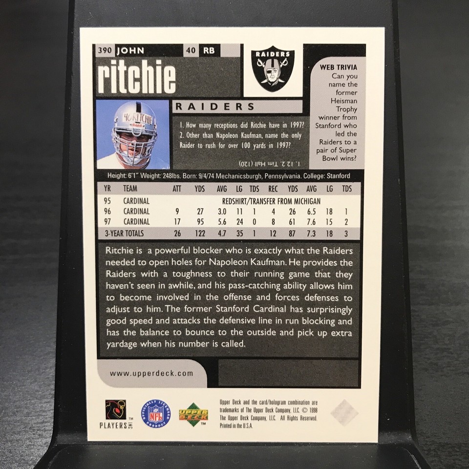 1998 UD CHOICE JON RITCHIE ROOKIE #390 OAKLAND RAIDERS RC | eBay