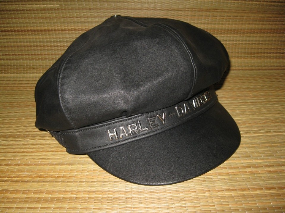 Harley Davidson LARGE VTG Leather Engineers Cap Captains Hat STROKER ...