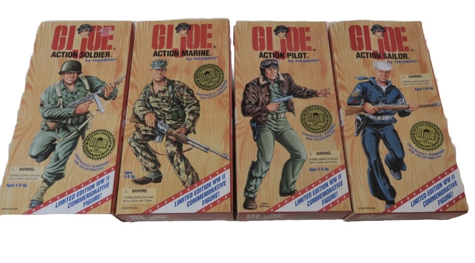 12" GI Joe WWII Set of 4 Army Navy Marine Action Soldier Hero Hasbro 95 ...