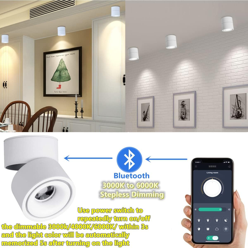 Smart LED Dimmable Ceiling Spotlight - 360°Adjustable Indoor Surface ...