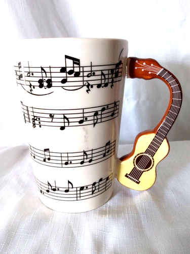 Music Lovers Score Notes Ceramic Coffee Mug Cool Unique Handle Guitar ...