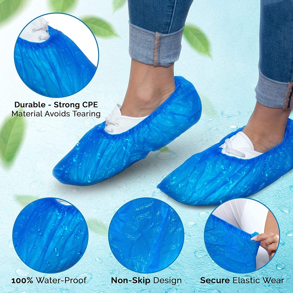 BLUE Shoe PROTECTORS Covers Overshoe DISPOSABLE Plastic Rain WATERPROOF ...
