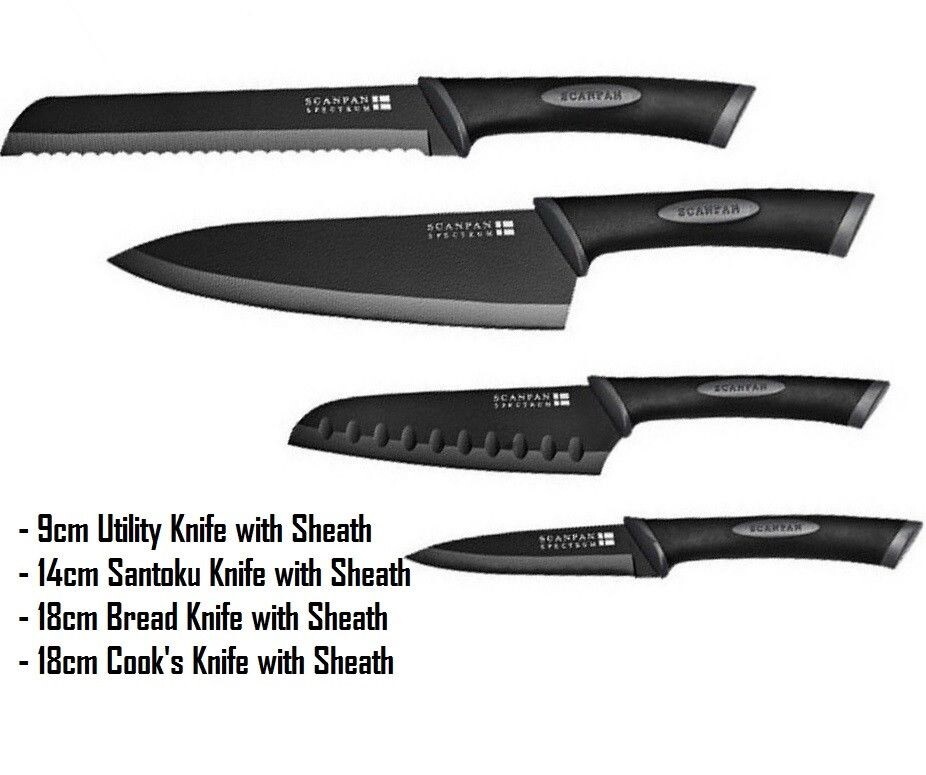 SCANPAN 4 Piece Knife Set Professional Home Chef Black Cutting Knives ...