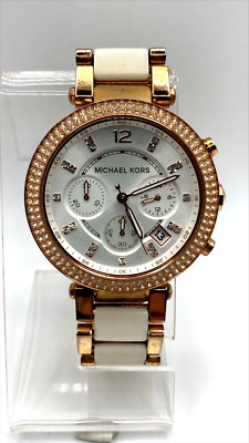 Michael Kors Rose Gold White Chronograph Women's Watch MK5774 UNTESTED ...