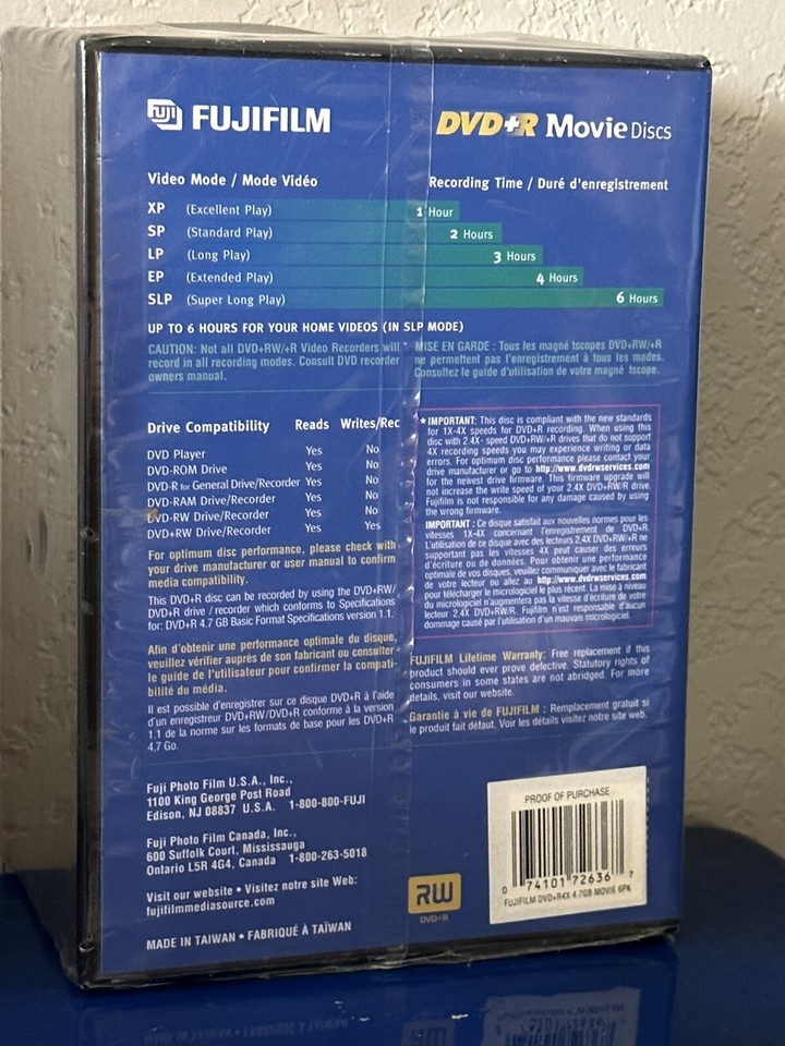 Fujifilm 6 Pack DVD+R Movie Discs. 4.7GB /Go 120 minutes/6 Hrs In SLP ...