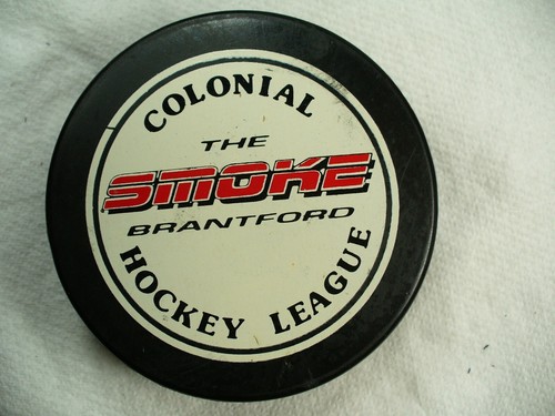 CoHL Brantford Smoke Word Logo League Front & Reverse Hockey Puck ...