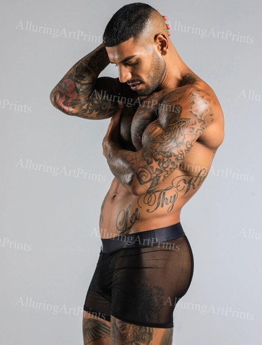 Nude Male Model Photo Print Muscular Handsome Shirtless Hunk Hairy Abs ...